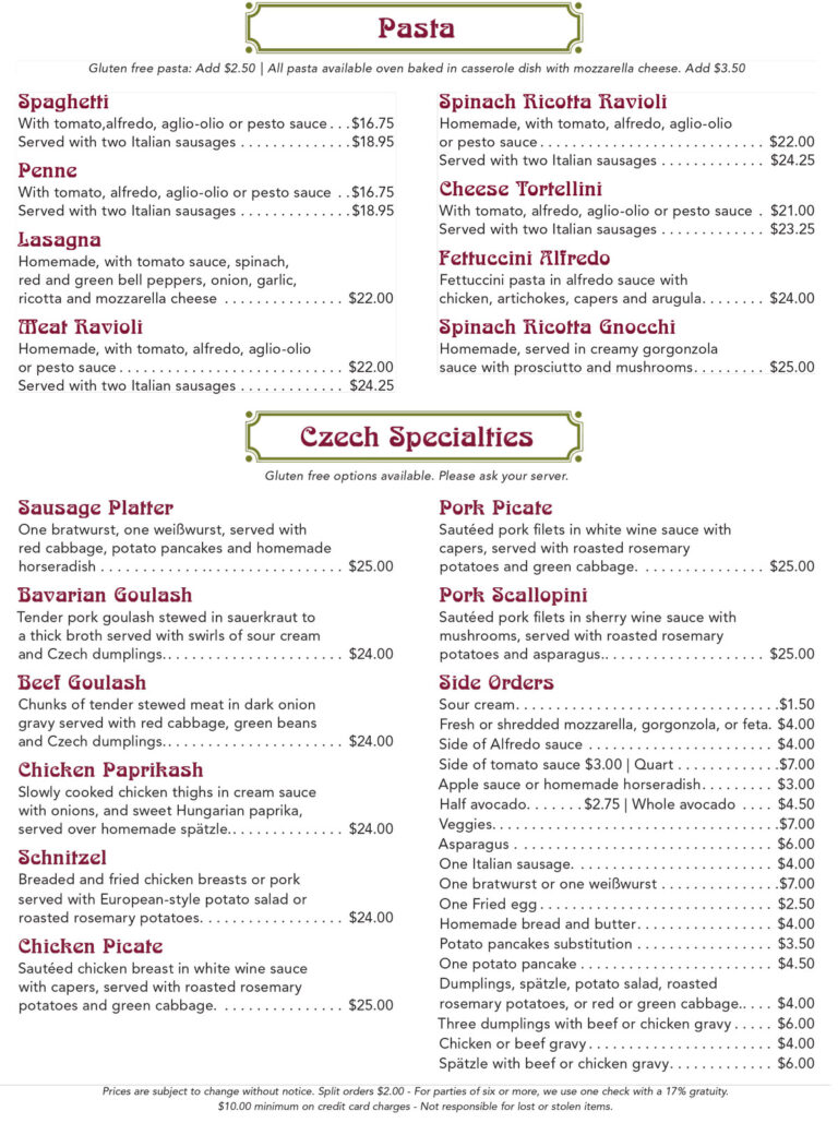 Menu – La Trattoria Bohemia