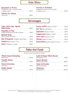 Menu – La Trattoria Bohemia
