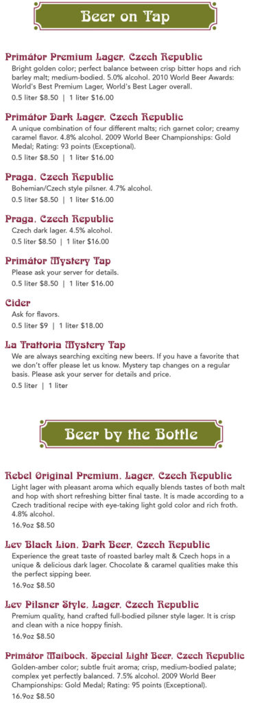 Menu – La Trattoria Bohemia